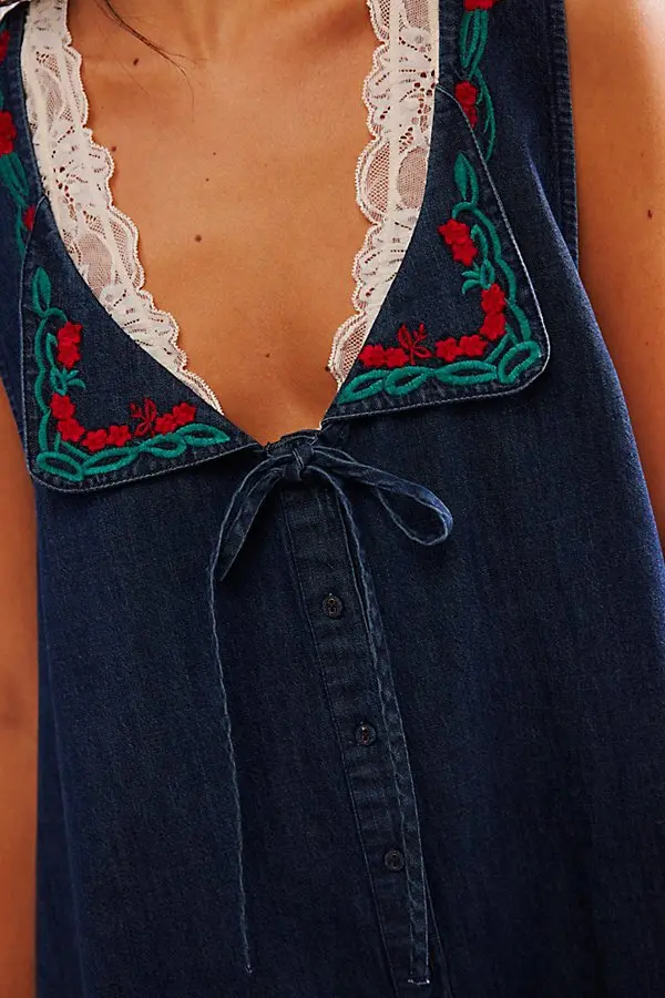 Free People Zina Denim Tunic In Midnight Sky Combo - 53% Off
